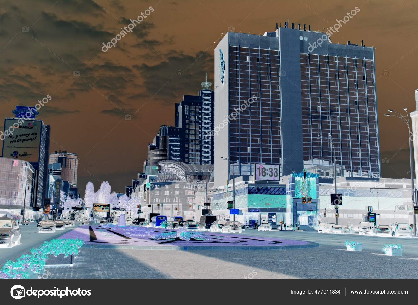 Negative Image Effect City Streets Buildings Architecture Kiev — Stock ...