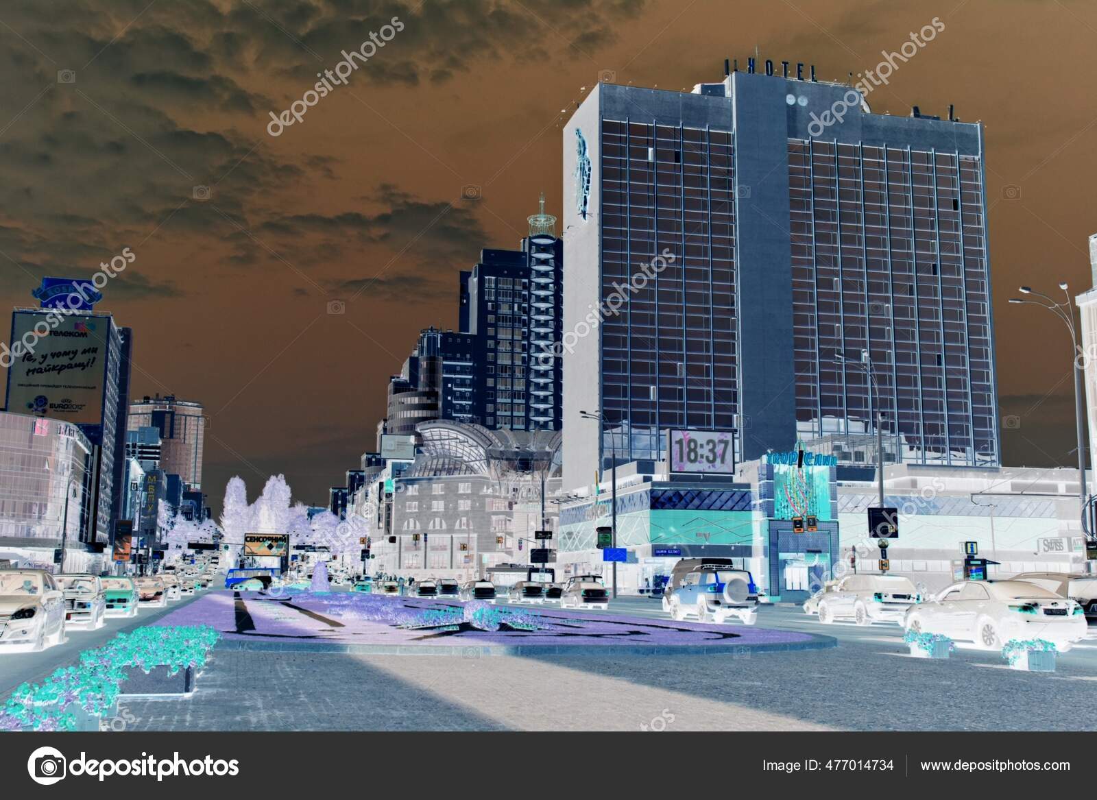 Negative Image Effect City Streets Buildings Architecture Kiev — Stock ...