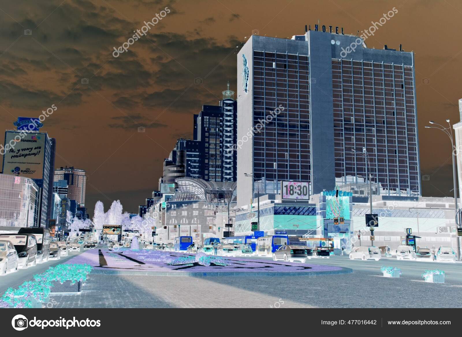 Negative Image Effect City Streets Buildings Architecture Kiev — Stock ...
