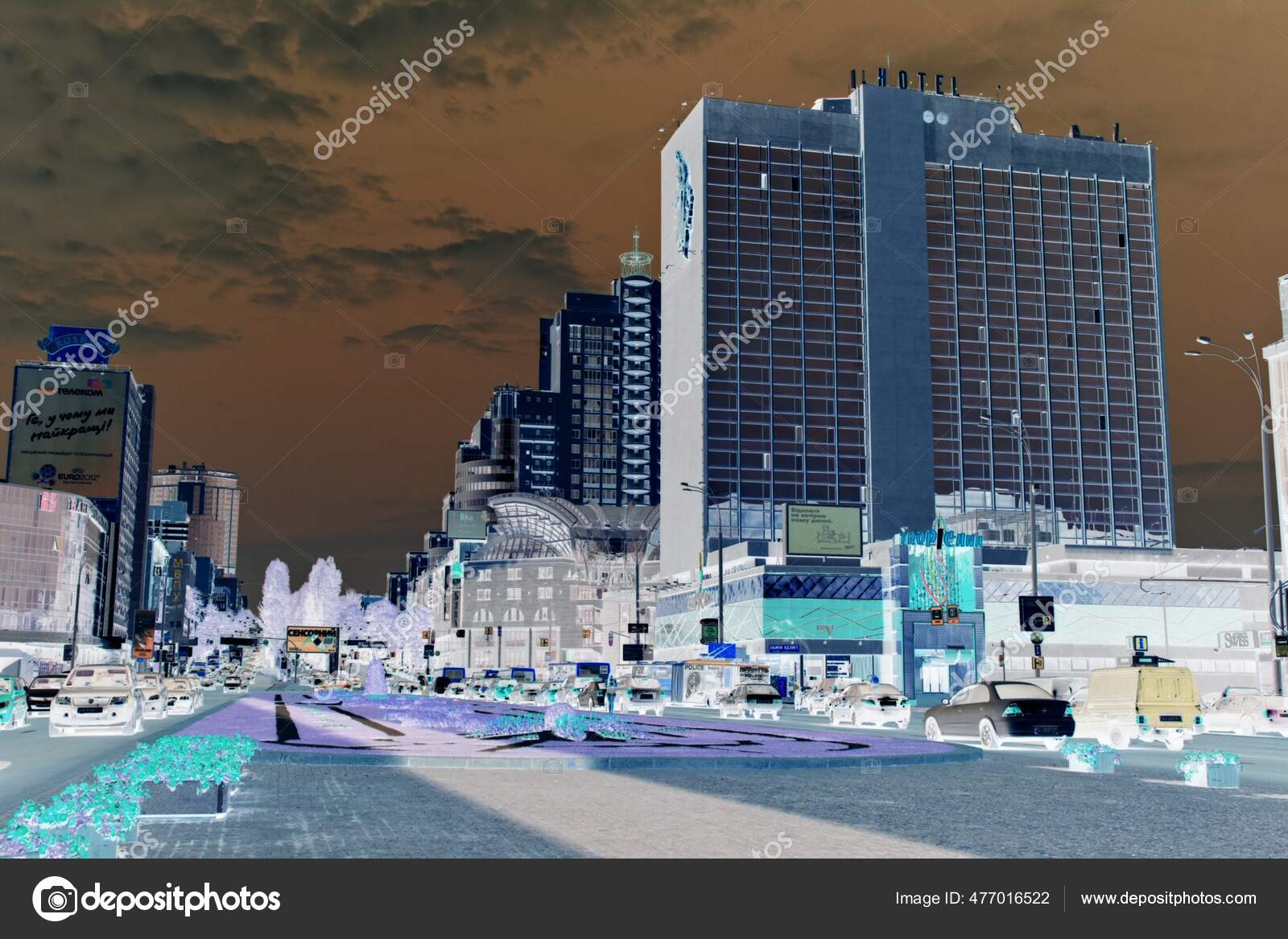 Negative Image Effect City Streets Buildings Architecture Kiev – Stock ...