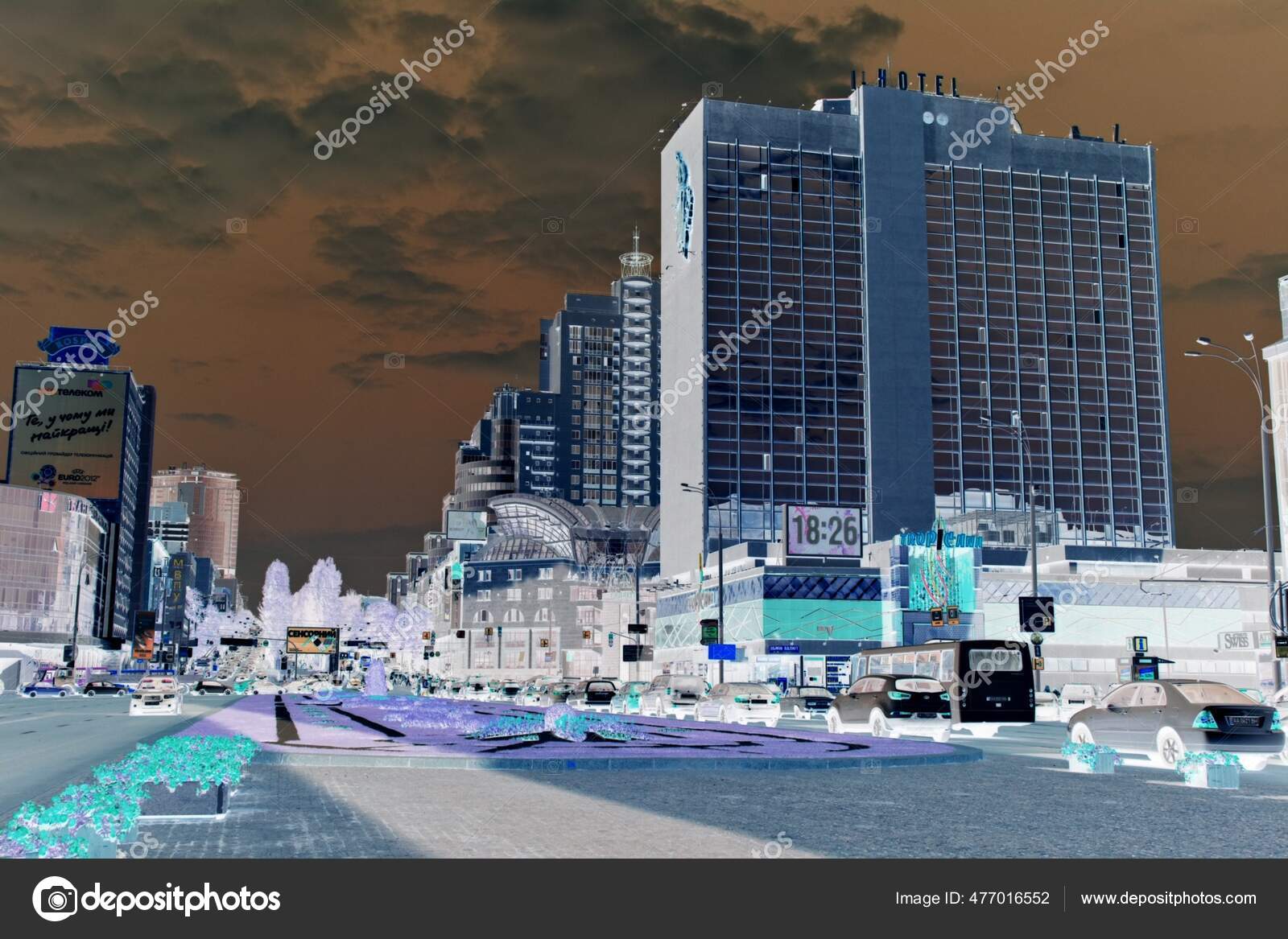 Negative Image Effect City Streets Buildings Architecture Kiev — Stock ...
