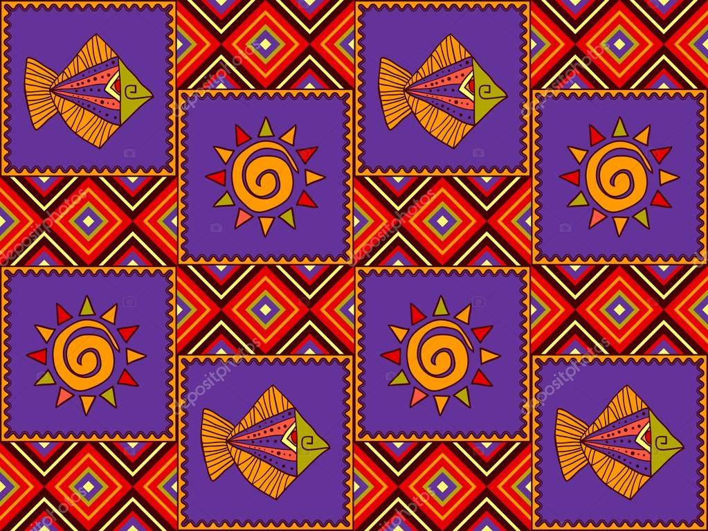 Wallpapers: african print | Seamless African pattern with sun and fish ...