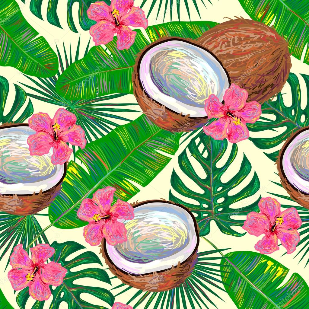 Seamless pattern with coconuts and flowers Stock Illustration by ... Seamless pattern with coconuts and flowers Stock Illustration by ...