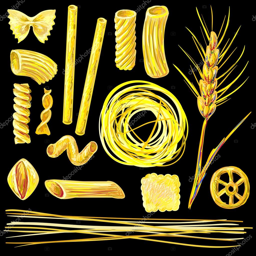 Different pasta shapes set Stock Vector Image by ©artskvortsova #91662314