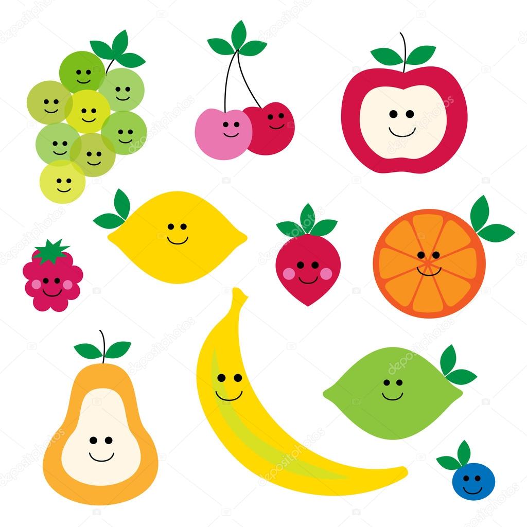Image vectorielle Icônes colorées de fruits de dessin animé par ...