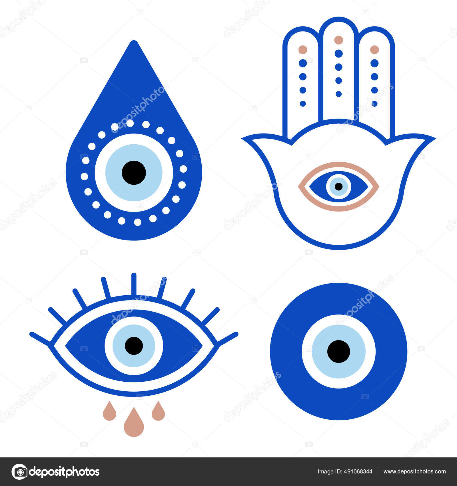 Evil Eyes Collection Vector Set Protection Talismans Line Art Vector ...
