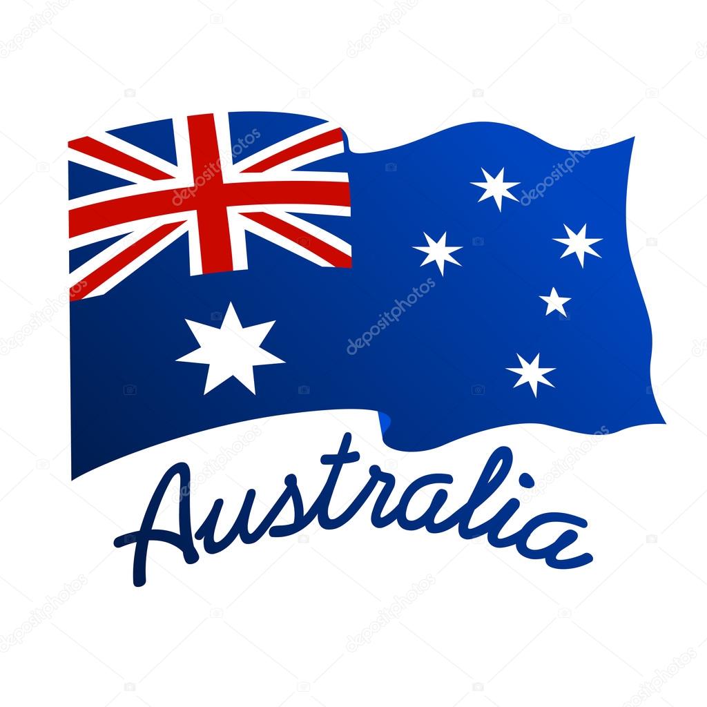 Australian flag in wind with word Australia Stock Vector Image by ...