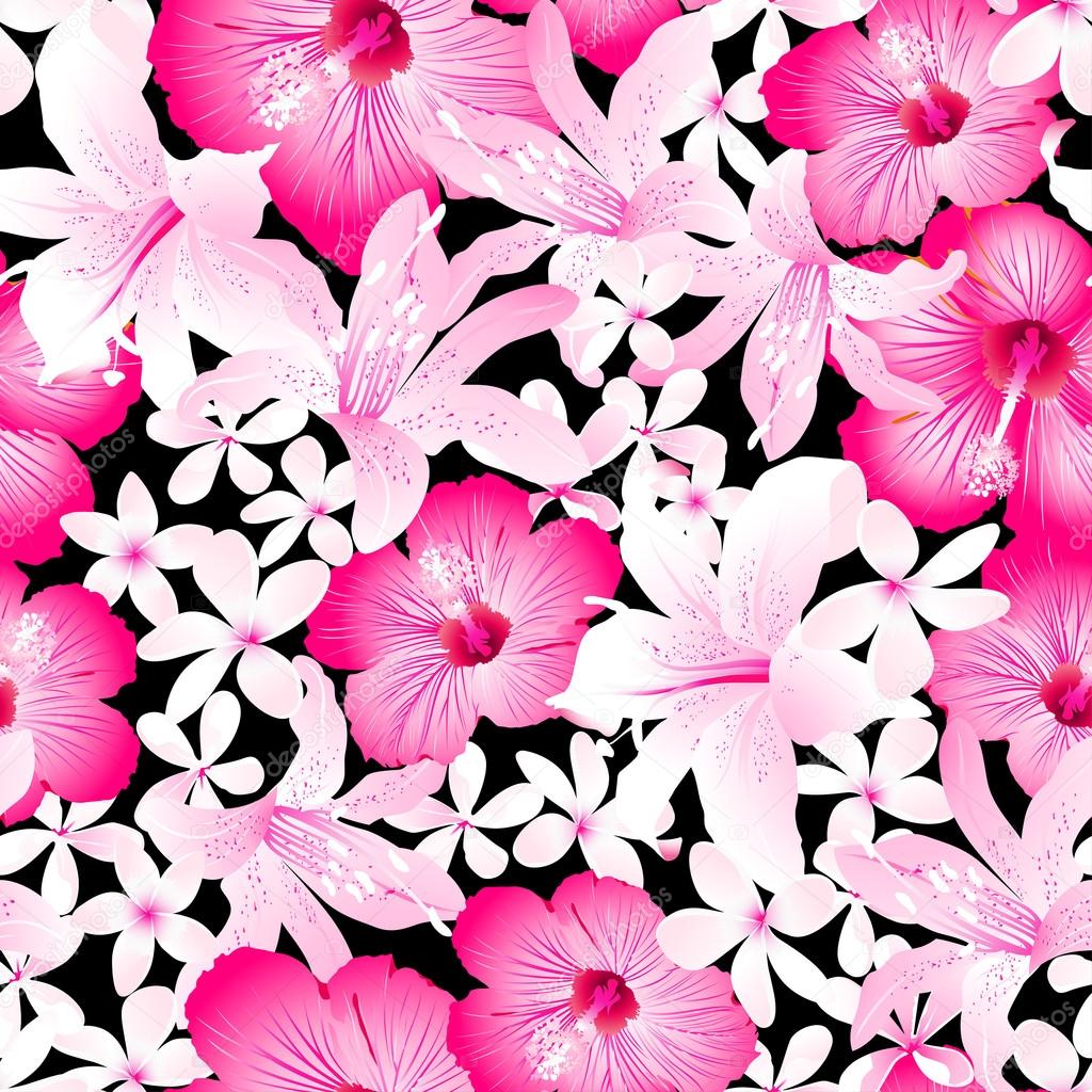 Tropical pink and white flowers seamless pattern Stock Vector Image by ...