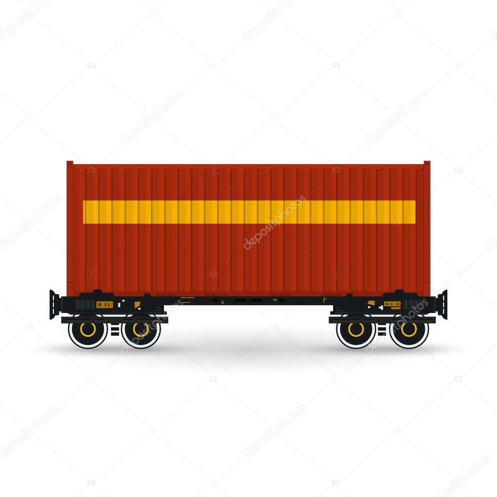 Plataforma con contenedor rojo aislado en blanco 2023