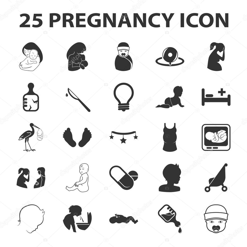 Pregnancy,maternity, pregnant 25 black simple icons. New collection of ...