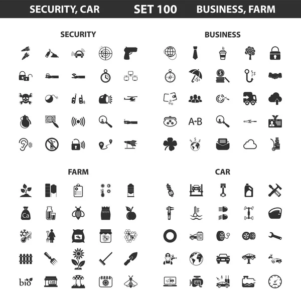 Security,car set 100 black simple icons.Business, farm icon design for ...