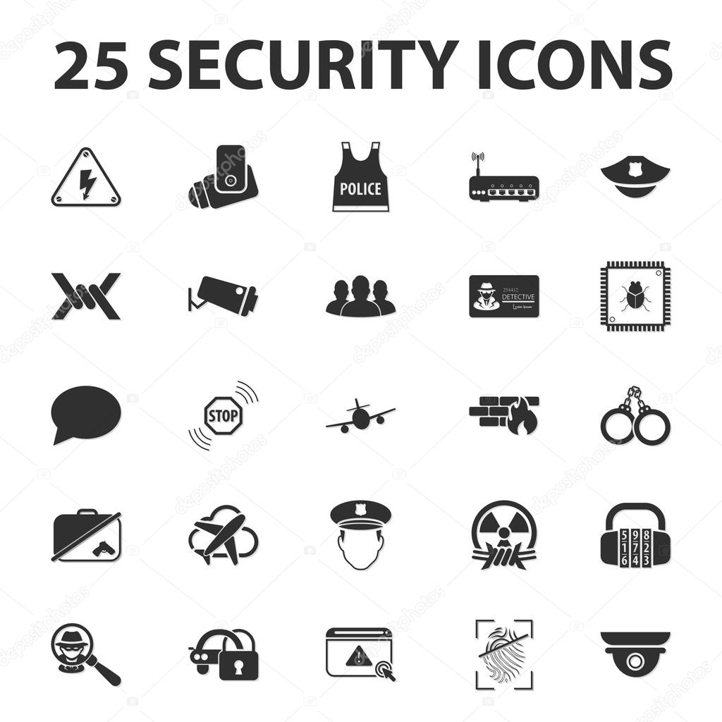 Security, police, protection 25 black simple icons set for web Stock ...