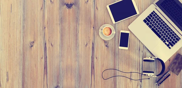 Top view office desk hero header for responsive webdesign - Stock Image ...