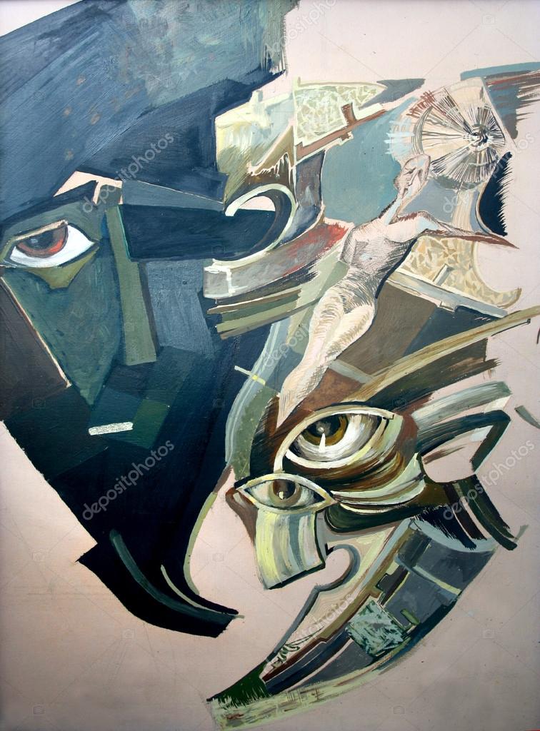 Abstract human faces. Original Abstract Painting,oil on Canvas Stock ...