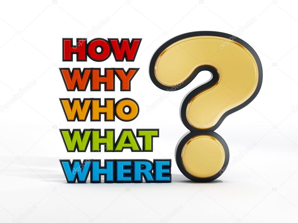 Signo de interrogación y palabras aisladas sobre fondo blanco 2022