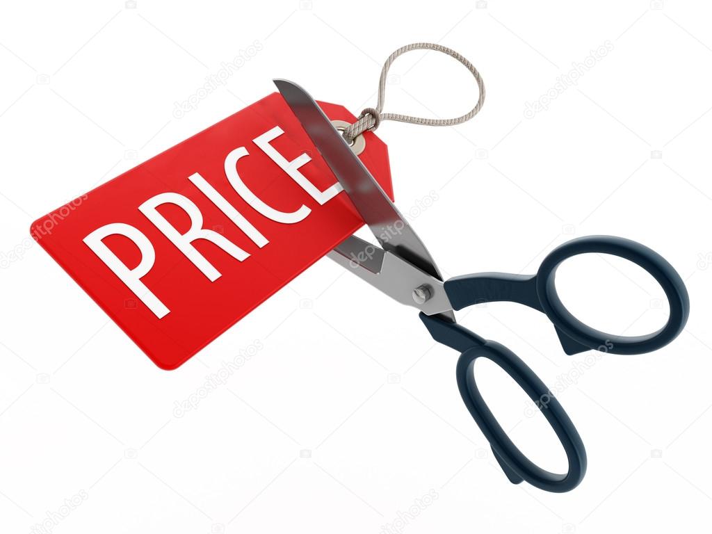 Scissors cutting price tag. 3D illustration. Stock Photo by ...