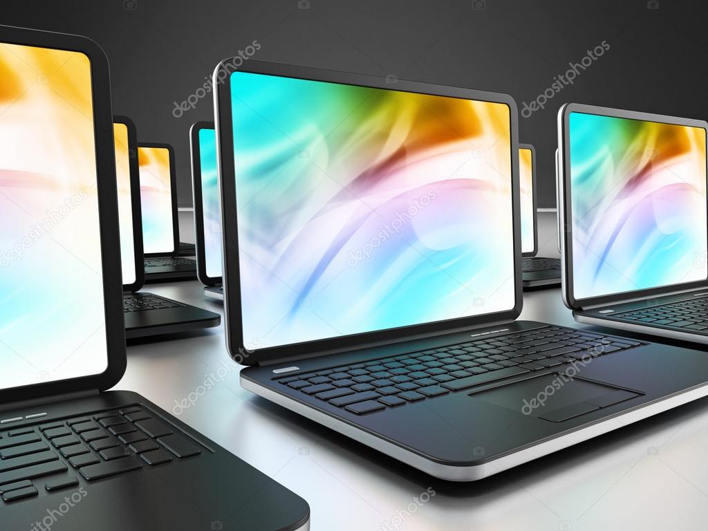 Laptop computers in a row — Stock Photo © destinacigdem #87431926