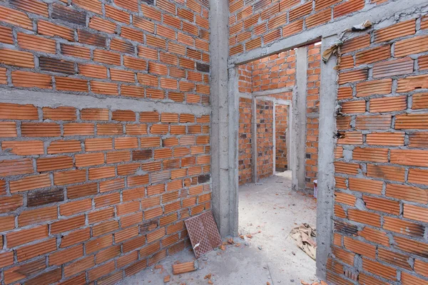 structural wall made of brick in residential building - Stock Image ...