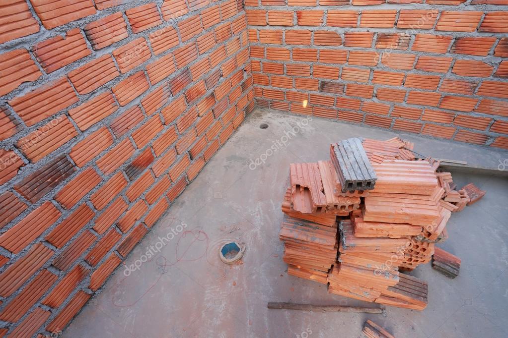 Brick in residential building construction site — Stock Photo ...