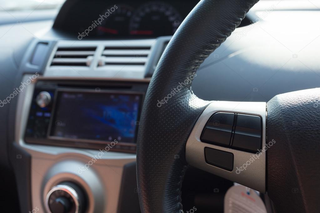 Blank control button on car steering wheel used for placed icon Stock ...