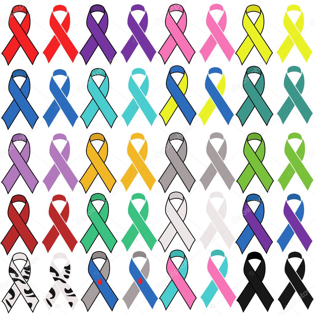 Un conjunto de cintas de conciencia de diferentes colores, cintas ...