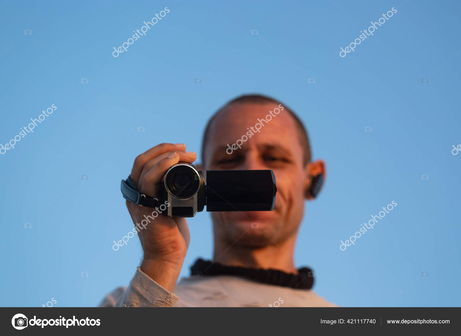 Professional Videographer Holding Camera Focus Camera Man Hand Holds ...