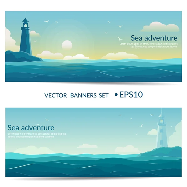 Blue sea background with waves and lighthouse. Vector Illustration ...