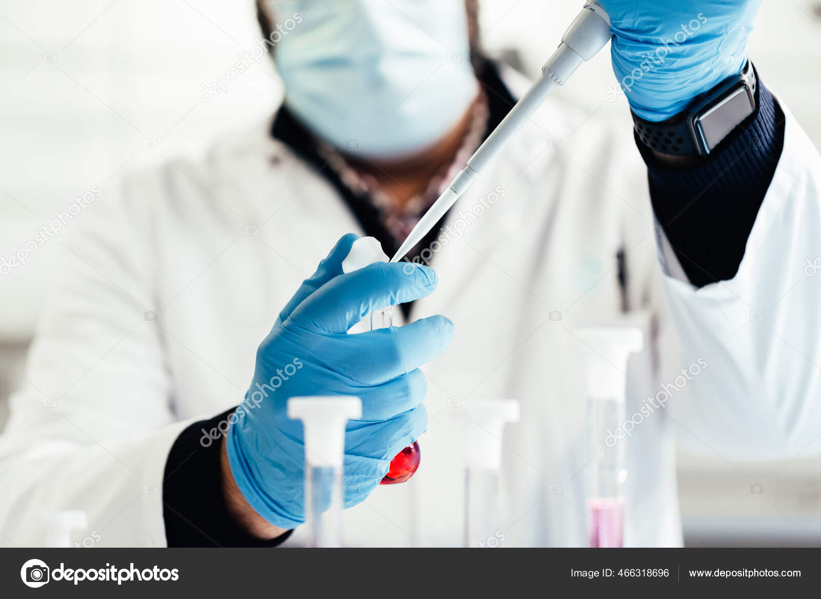 Laboratory Technician Using Pipette Liquid Chemist Wearing Gloves ...