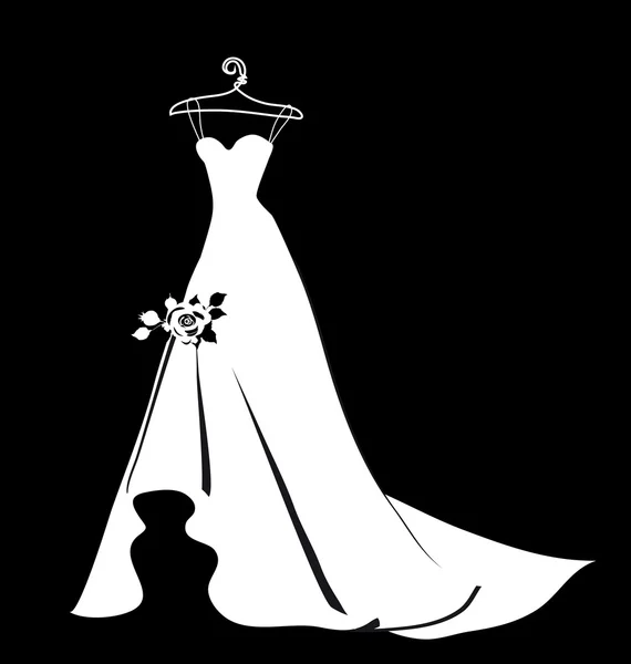 Black Silhouette Wedding Dress Leaves Isolated White Background Vector ...