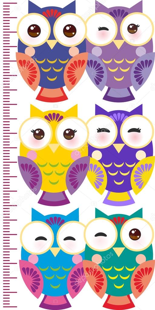 Colorful owls Children height meter wall sticker, kids measure, Growth ...
