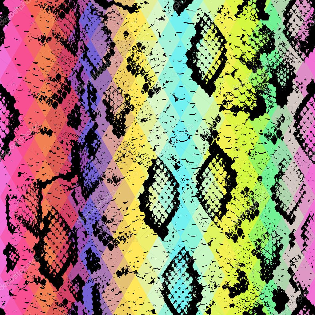 Snake skin texture with colored rhombus. Geometric background. Seamless ...