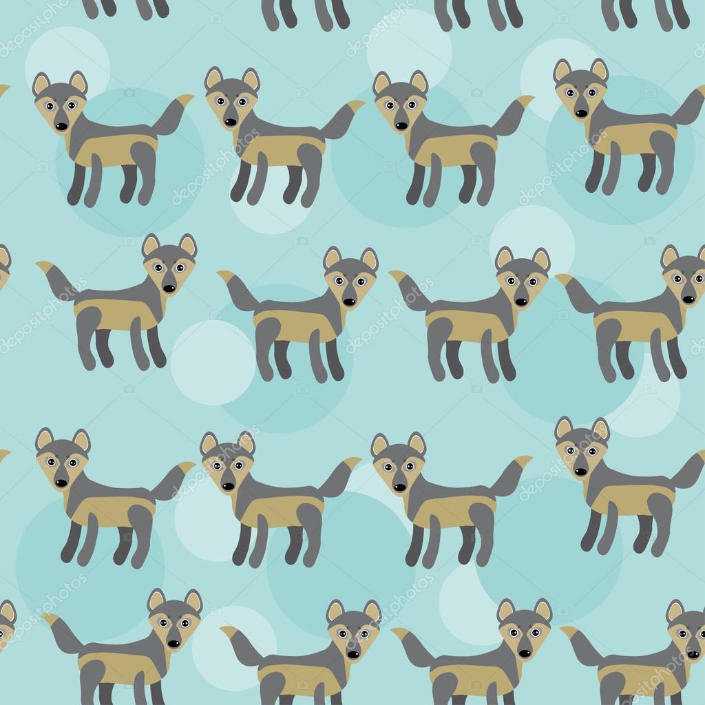 Gray wolf Seamless pattern with funny cute animal on a blue background ...