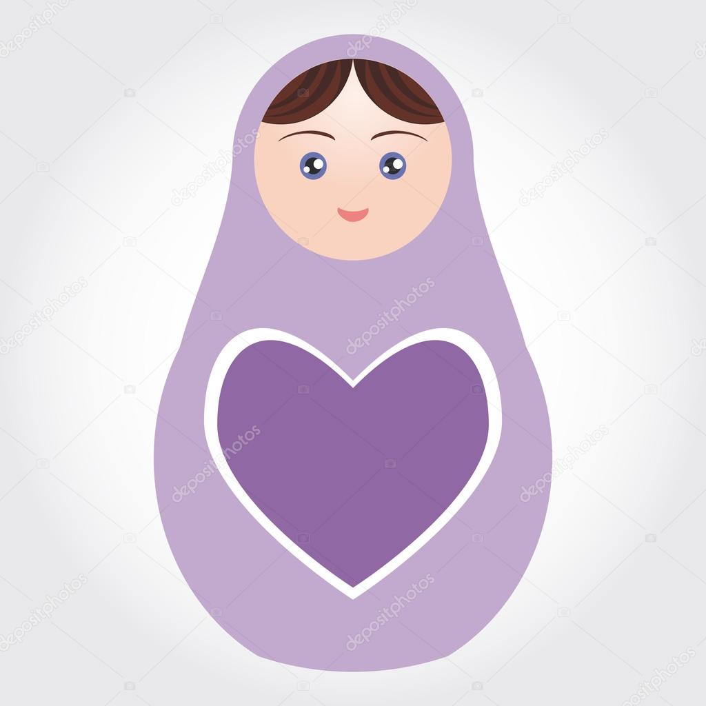 Purple Russian dolls matryoshka with heart on white background. Vector ...
