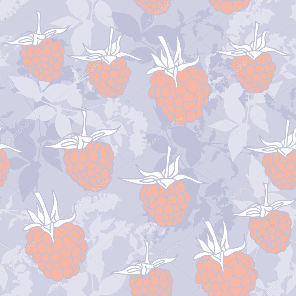 Raspberry on blue background. Sketch, seamless pattern. Vector Stock ...