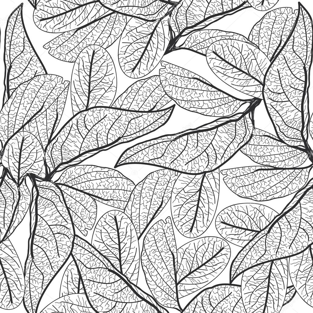 Leaves contours on white background. floral seamless pattern for fabric ...