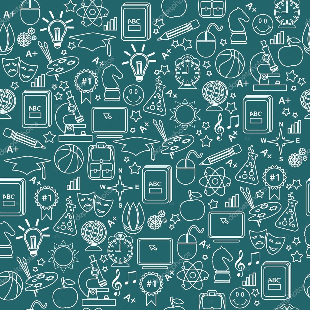 Back to School seamless pattern & line icon set. Stock Vector by ...