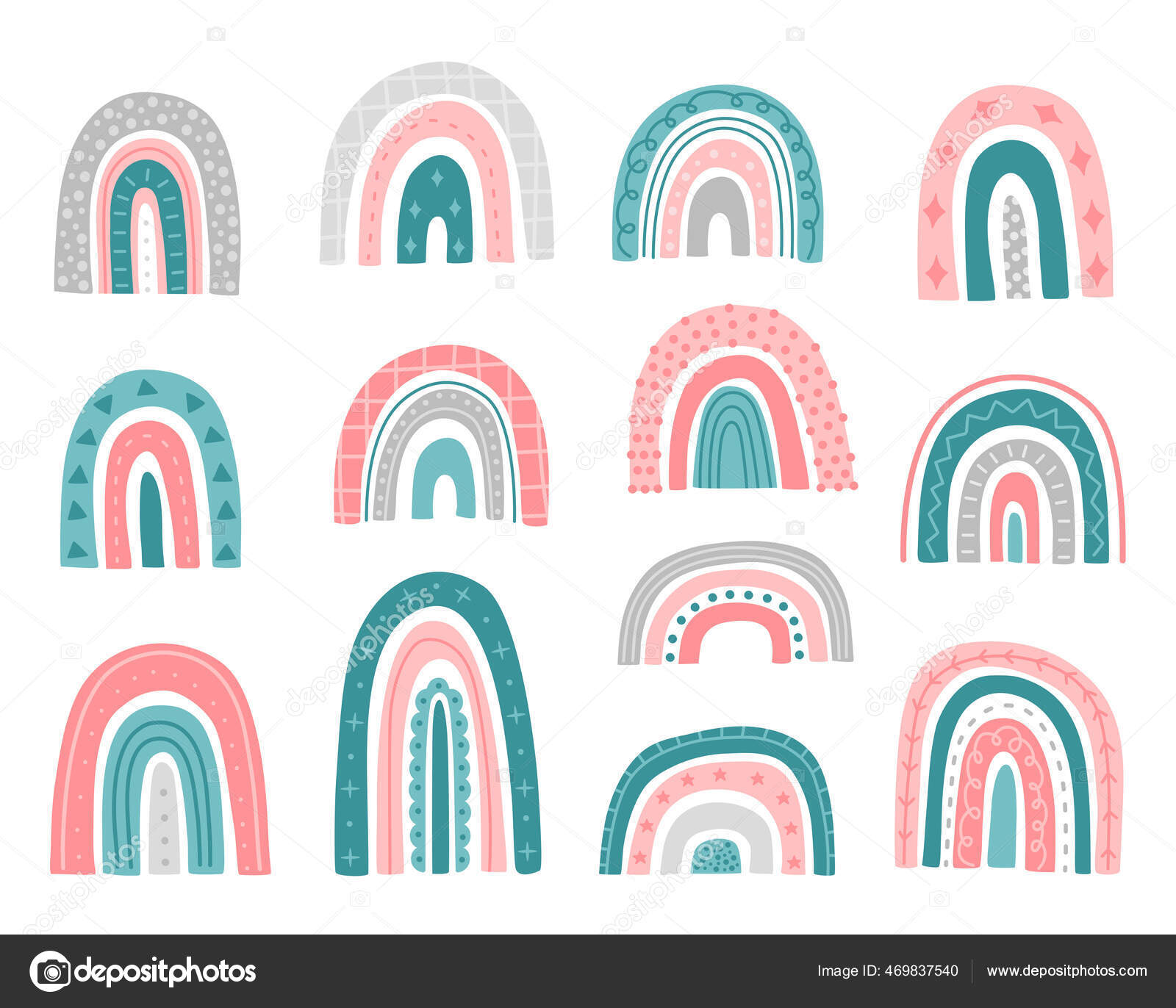 Cute Childish Rainbow Collection Abstract Colored Shapes Ornaments Hand ...