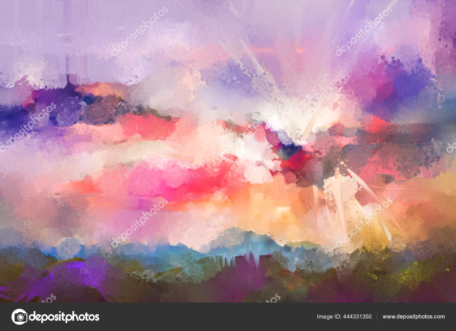 Abstract Oil Painting Landscape Semi Abstract Colorful Blue Purple ...