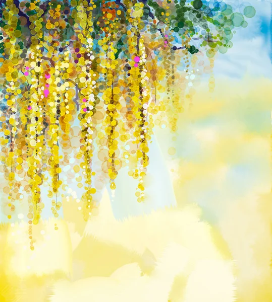 Abstract flowers watercolor painting. Spring yellow flowers Wisteria ...
