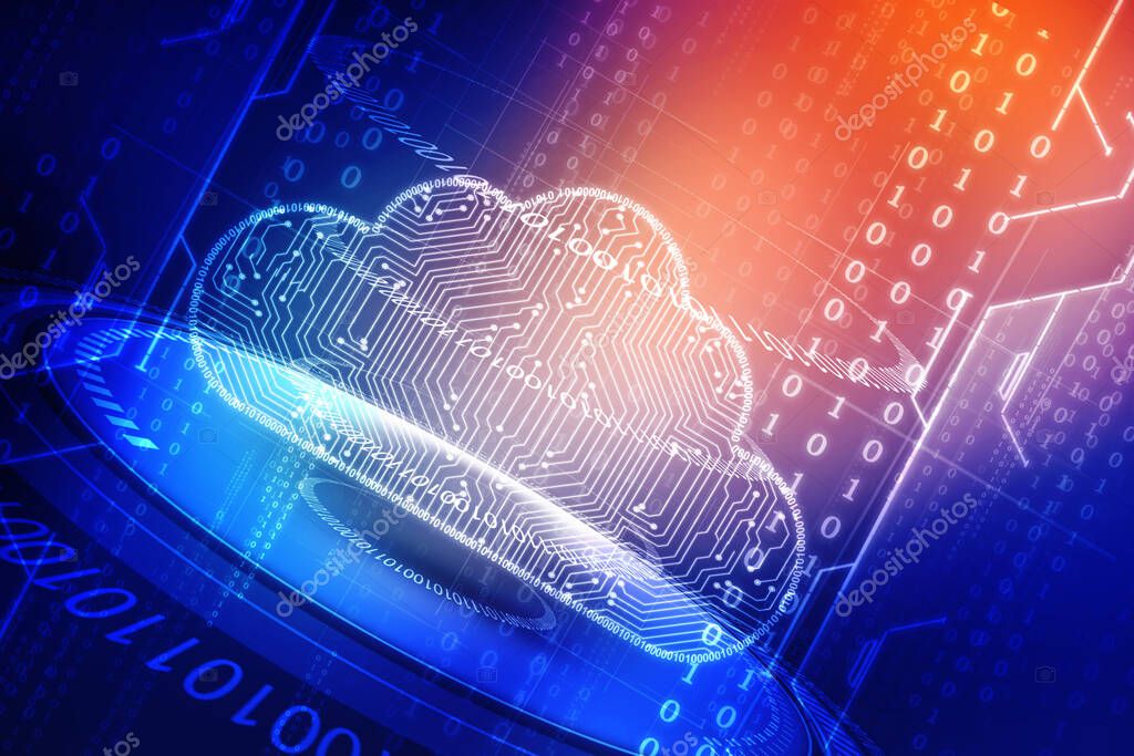2d ilustración de Cloud computing, Cloud Computing Concept, Cloud computing technology and ...