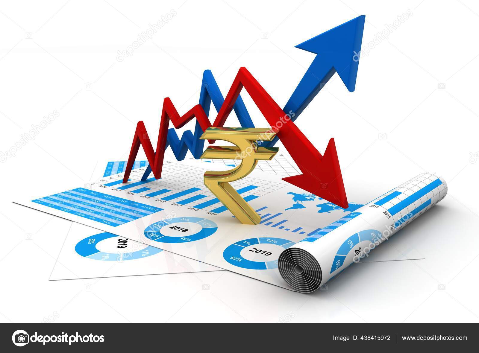 Business Graph Rupee Sign Indian Rupee Growth Loss Concept Rupee ...