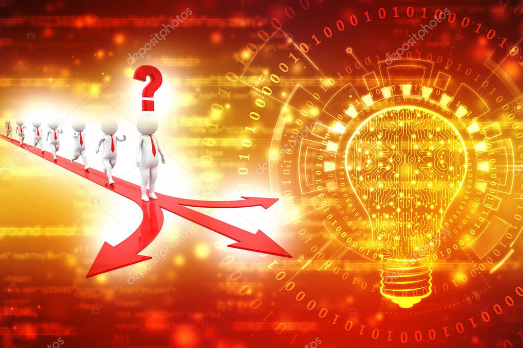 3d humano hizo cola decidiendo qu direcci n tomar.Concepto de hacer la elecci n correcta de ...