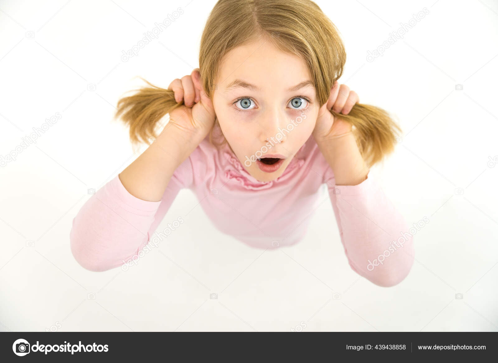 Surprised Girl Look Camera View — Stock Photo © DPimage #439438858