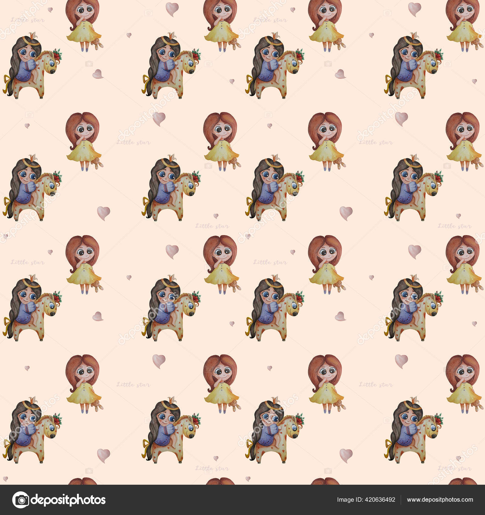 Cute Kids Collection Seamless Pattern Cute Girls Little Princess ...