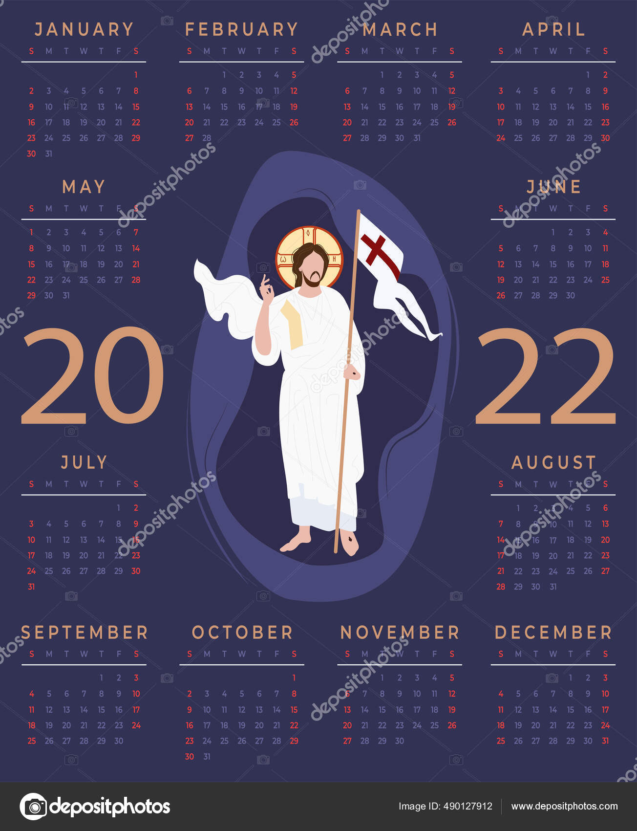 2022. Calendrier religieux annuel avec Jésus-Christ le Sauveur ...