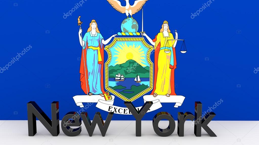 US state New York, metal name in front of flag Stock Illustration by ...