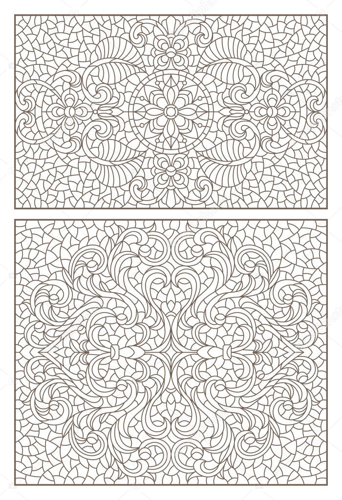 Conjunto de ilustraciones de contorno de vidrieras con remolinos ... Conjunto de ilustraciones de contorno de vidrieras con remolinos ...