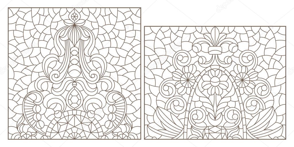 Conjunto de ilustraciones de contorno de vidrieras con remolinos ... Conjunto de ilustraciones de contorno de vidrieras con remolinos ...