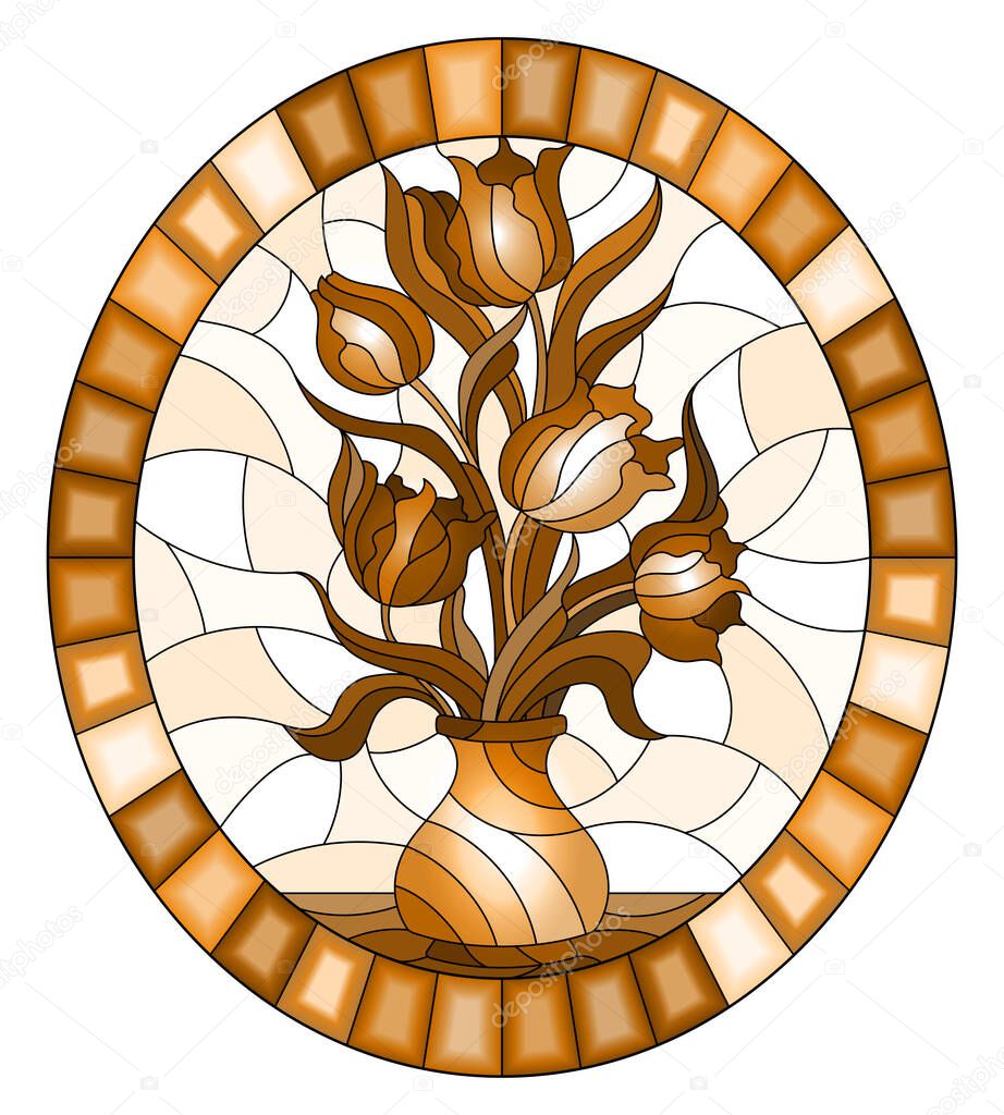 Ilustración en estilo vitral con bodegón floral, ramo de tulipanes en ...
