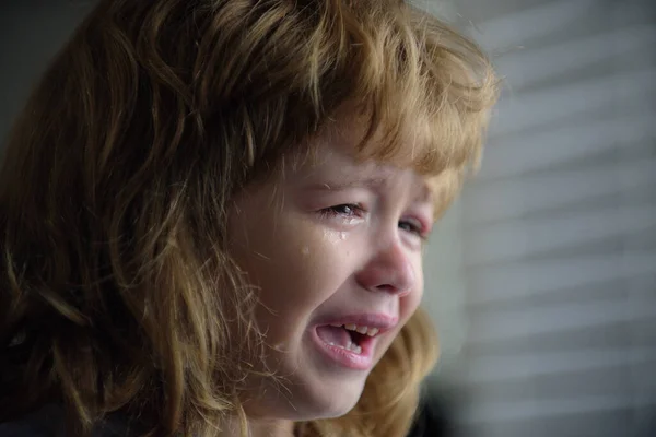 Close Face Crying Kid Boy Sad Child Tears Home Stock Photo by ...